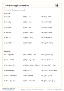 Factorising Quadratic Expressions (B) Worksheet | Cazoom Maths Worksheets