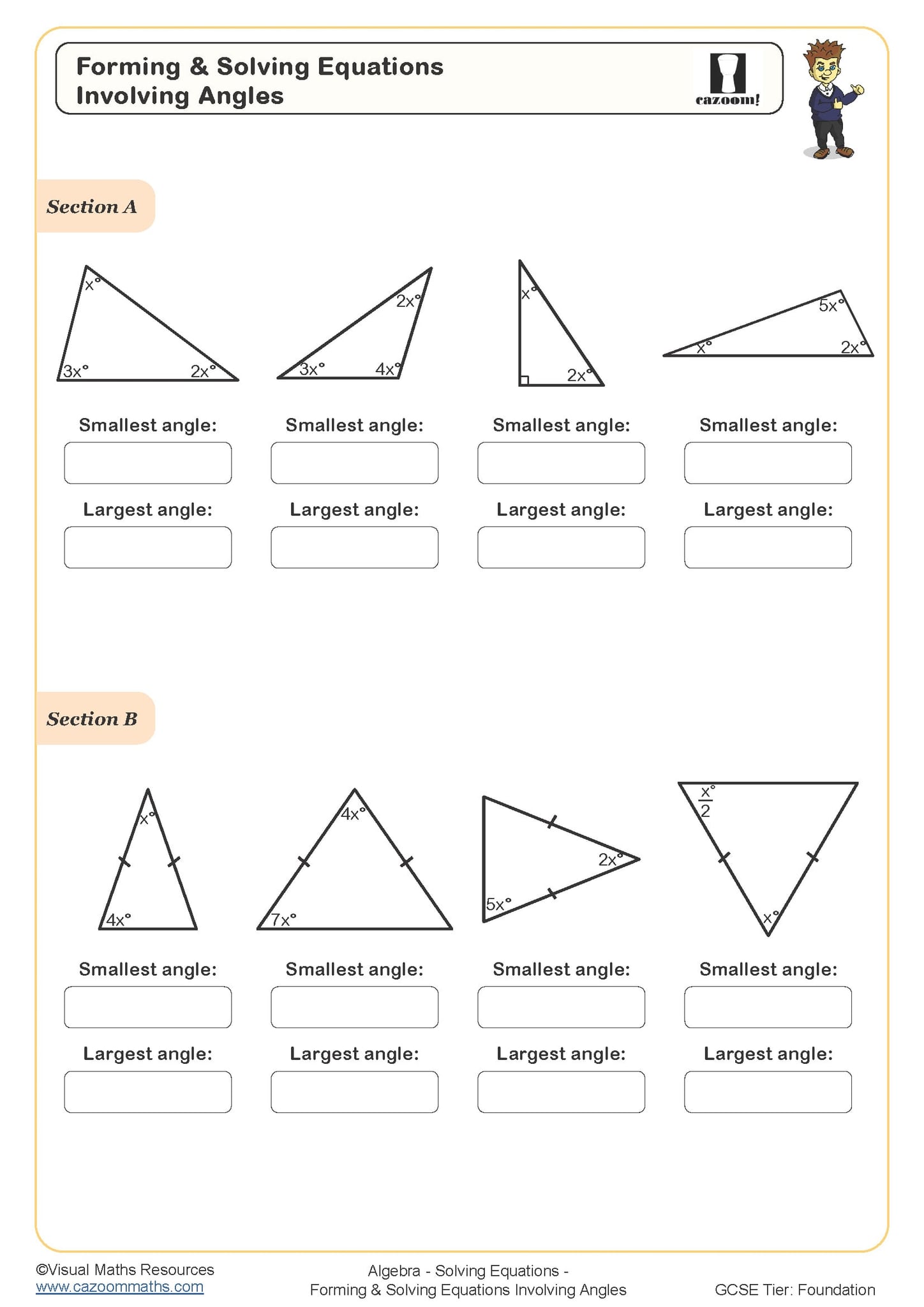 Forming and Solving Equations Worksheet | Cazoom Maths Worksheets