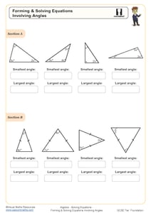 Forming and Solving Equations involving Angles Worksheet | Printable PDF Worksheets
