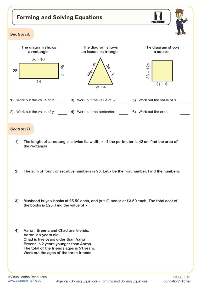 Forming and Solving Quadratic Equations Worksheet | Fun and Engaging ...