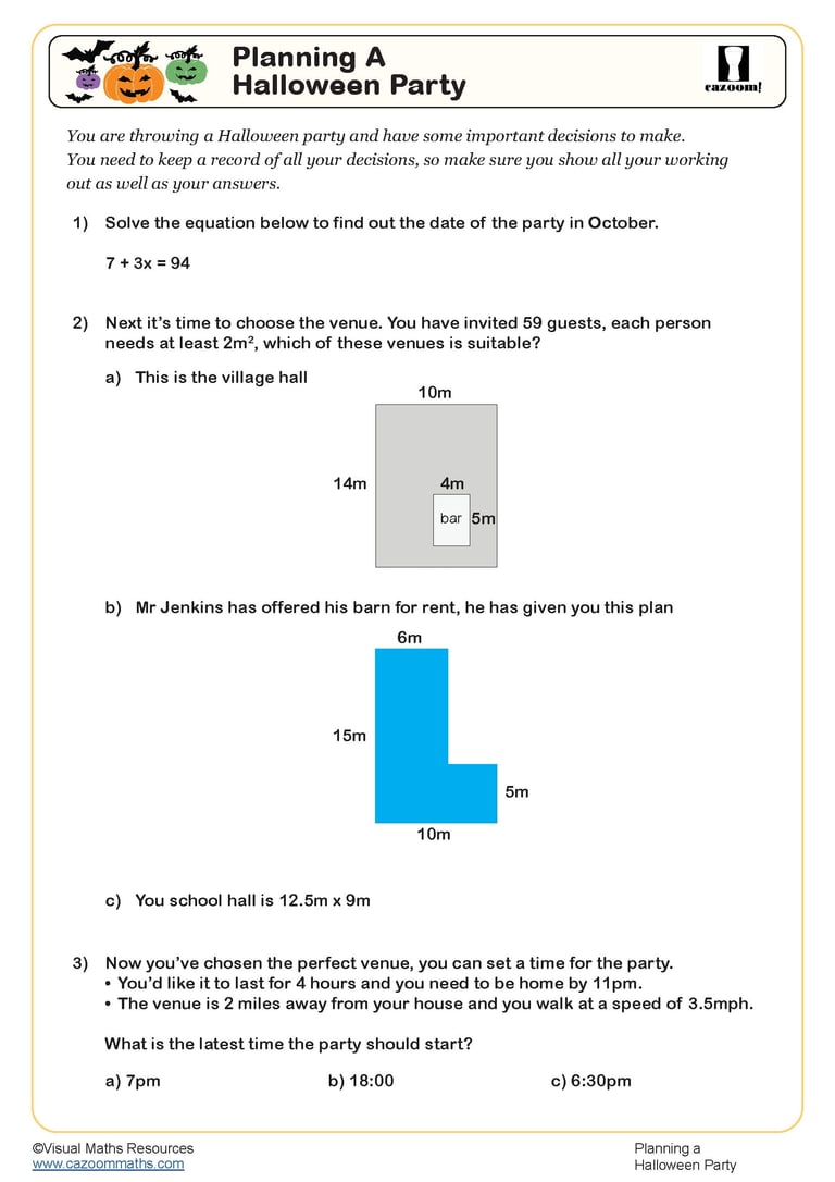 Halloween Spider (A) Worksheet | Cazoom Maths Worksheets