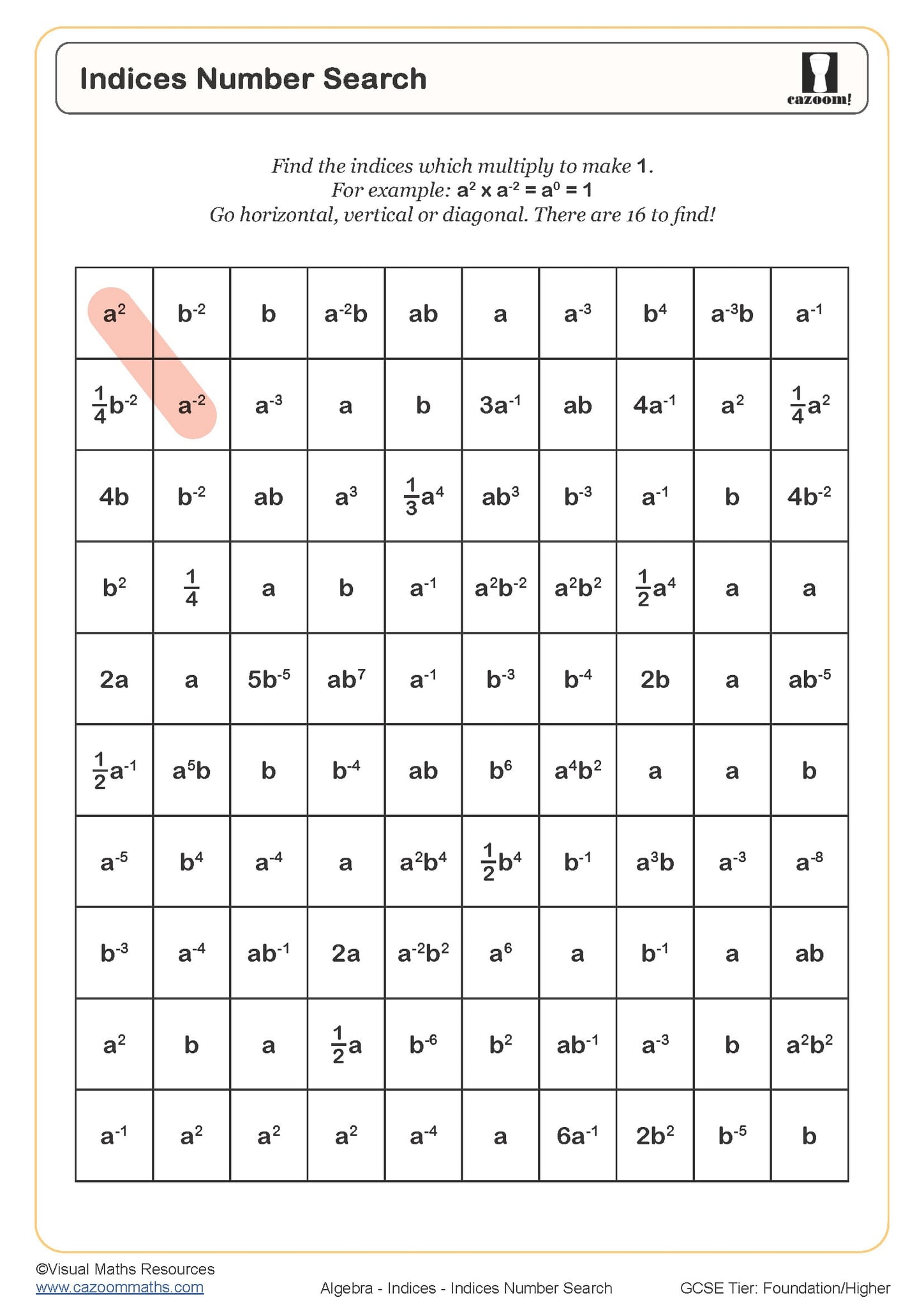Indices (B) Worksheet | Printable PDF Worksheets