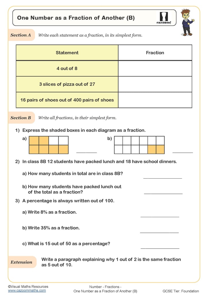 One Number as a Fraction of Another (A) Worksheet | Fun and Engaging ...