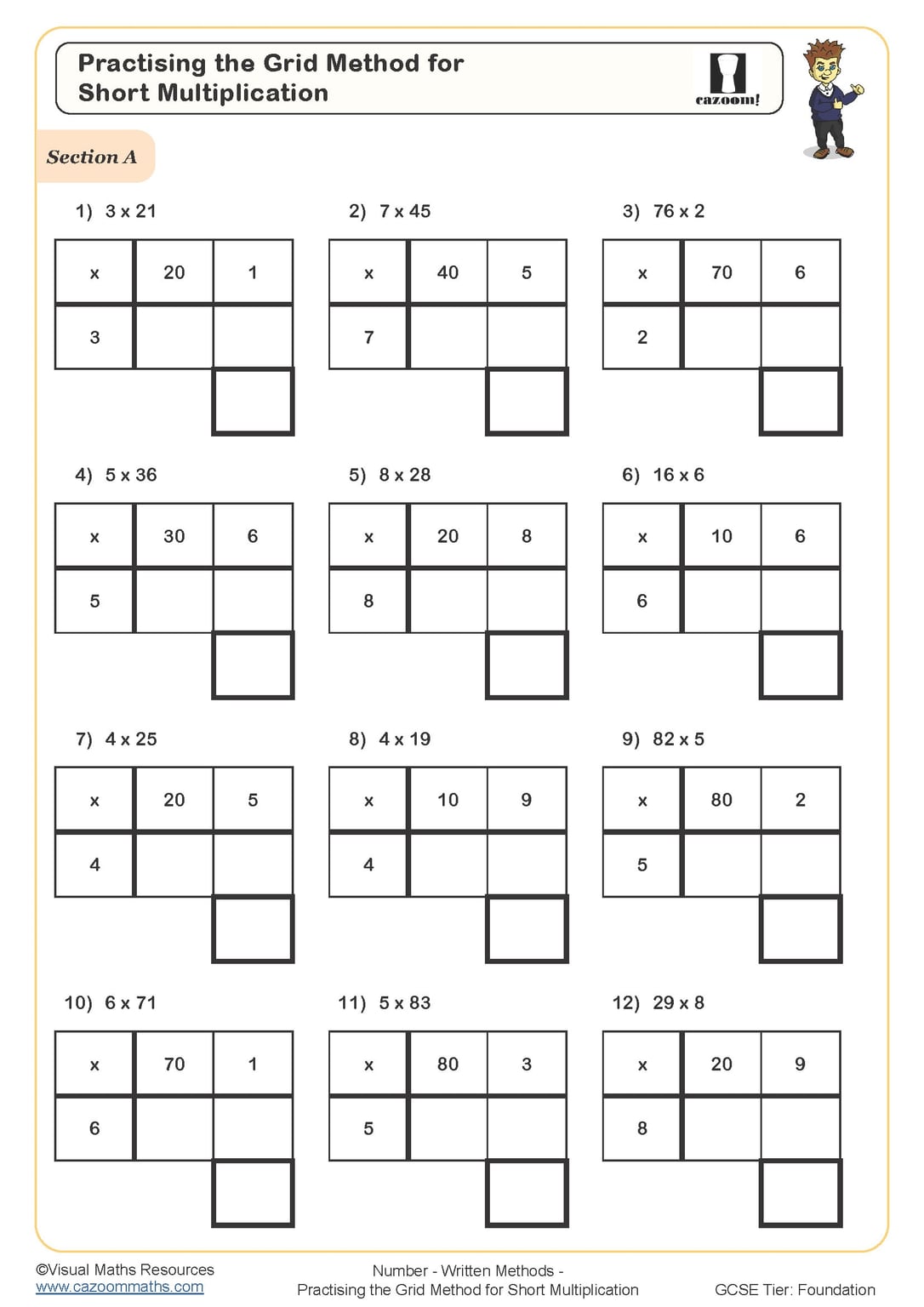 Practising The Column Method For Long Multiplication A Worksheet