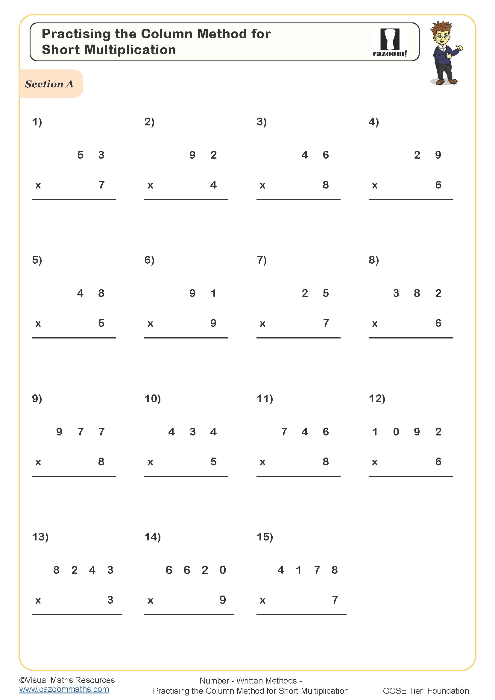 Multiplication Column Method Examples | FREE Teaching Resources