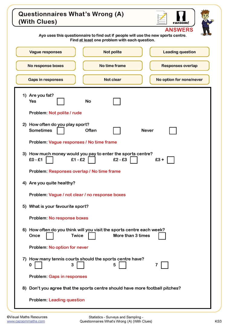 Questionnaires What's Wrong (A) (With Clues) Worksheet | Fun and ...