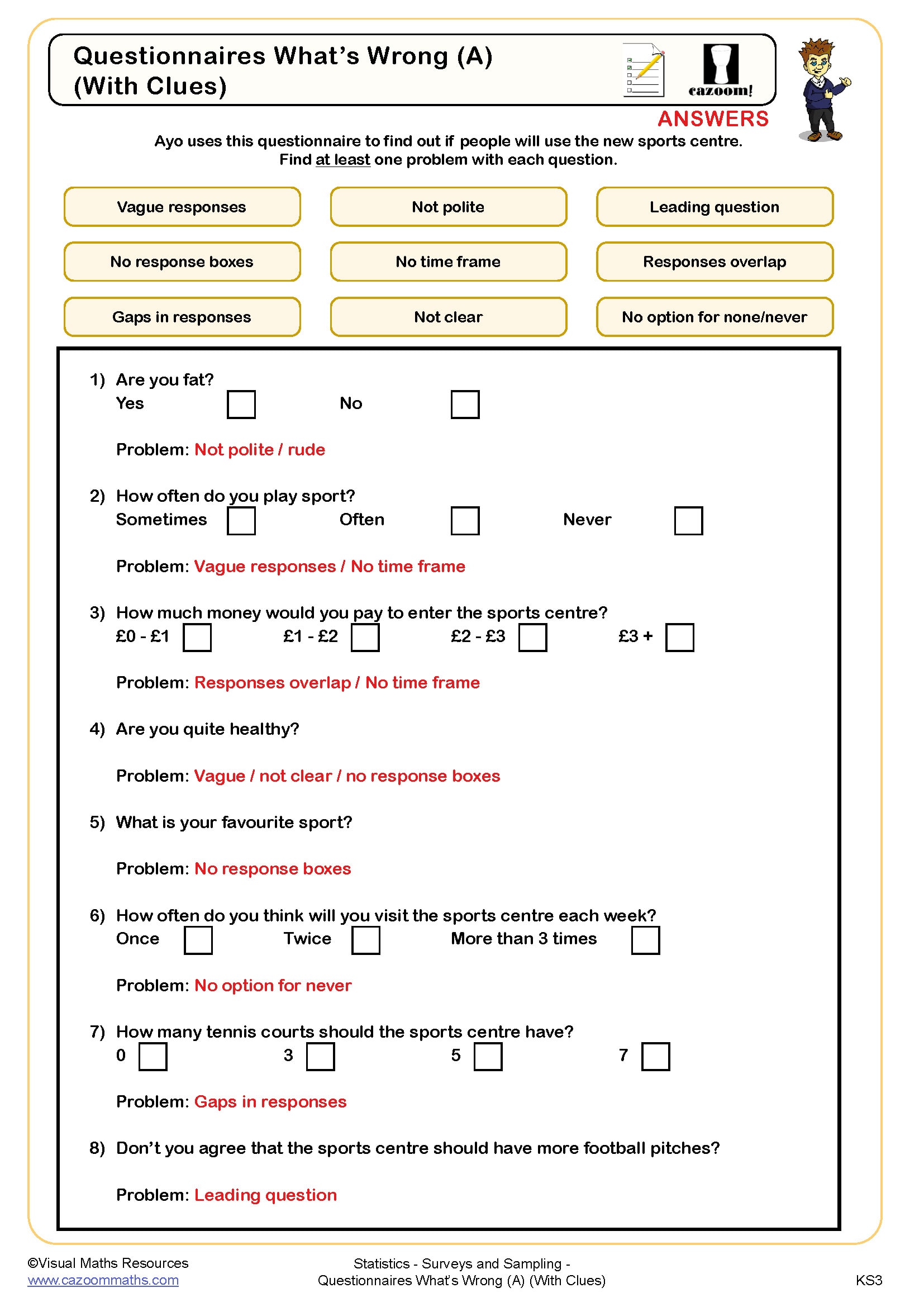 Questionnaires What's Wrong (A) (With Clues) Worksheet | Fun and ...