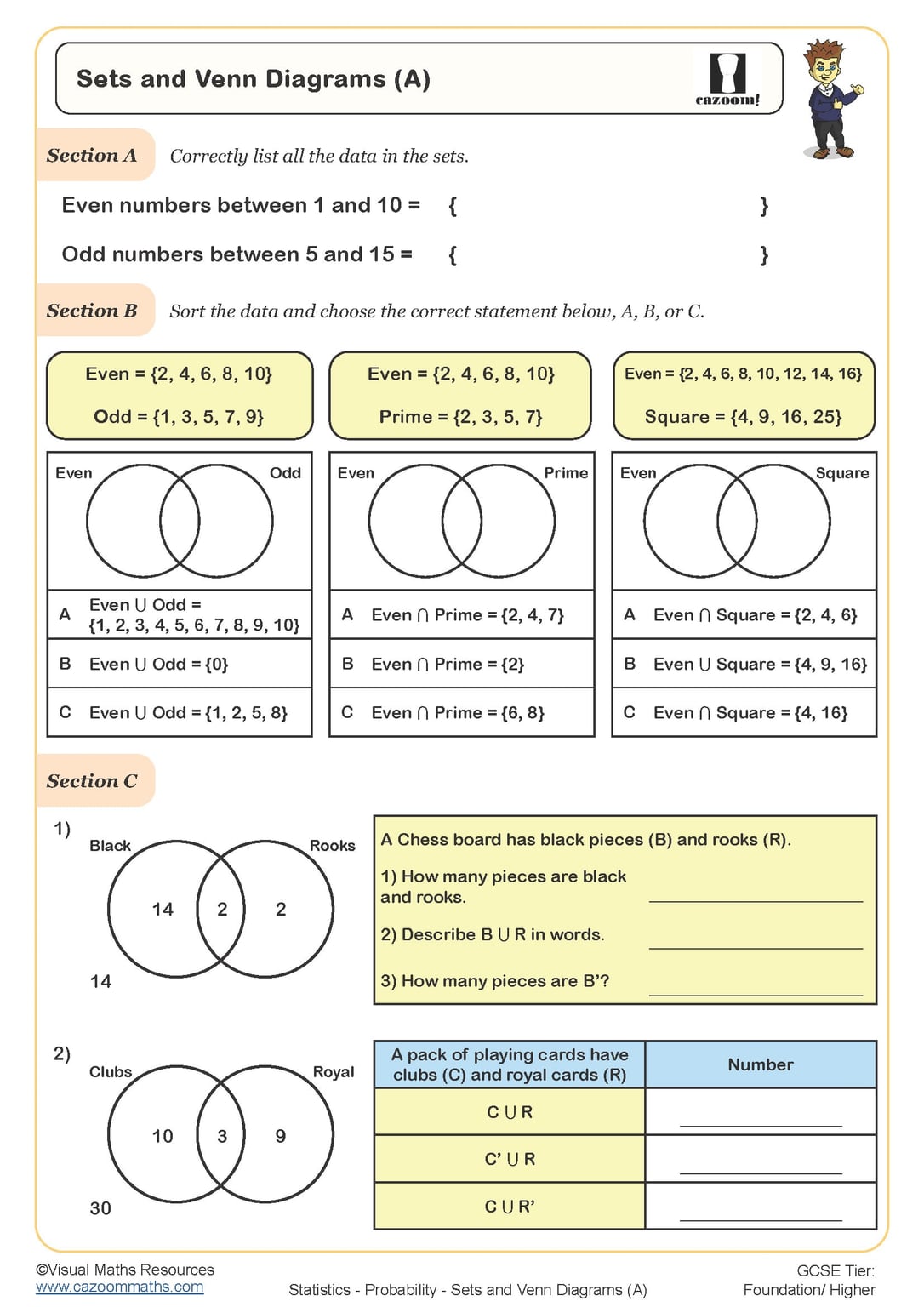 Sets and Venn Diagrams (A) Worksheet | Printable PDF Worksheets Sets and Venn Diagrams (A) Worksheet | Printable PDF Worksheets