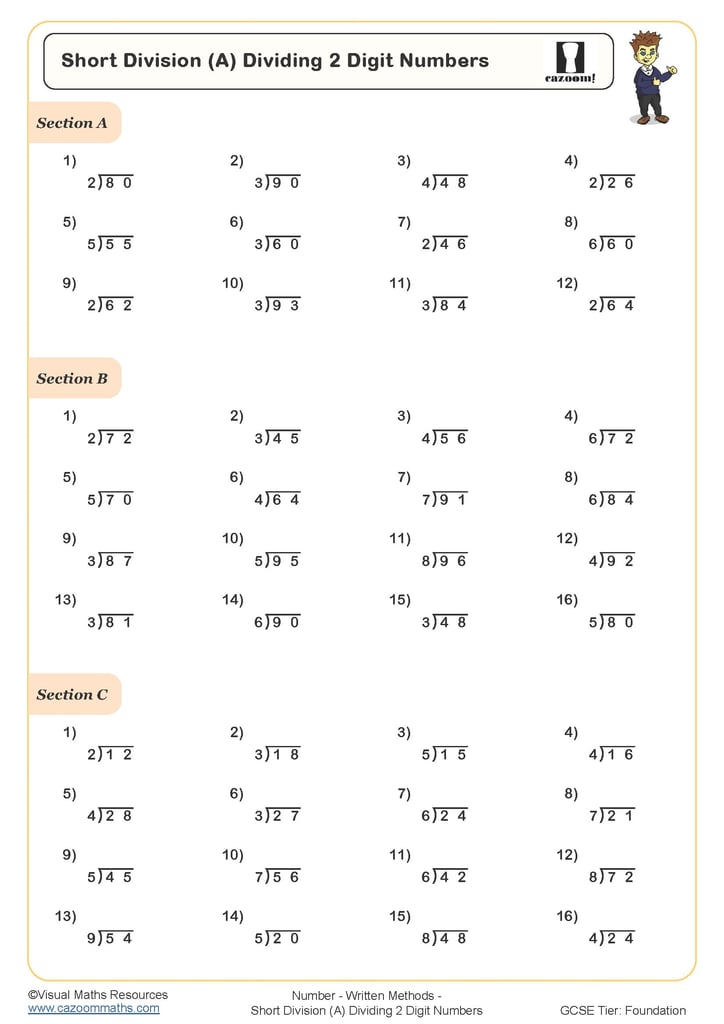 Short Division (C) Dividing 2, 3 and 4 Digit Numbers Worksheet ...