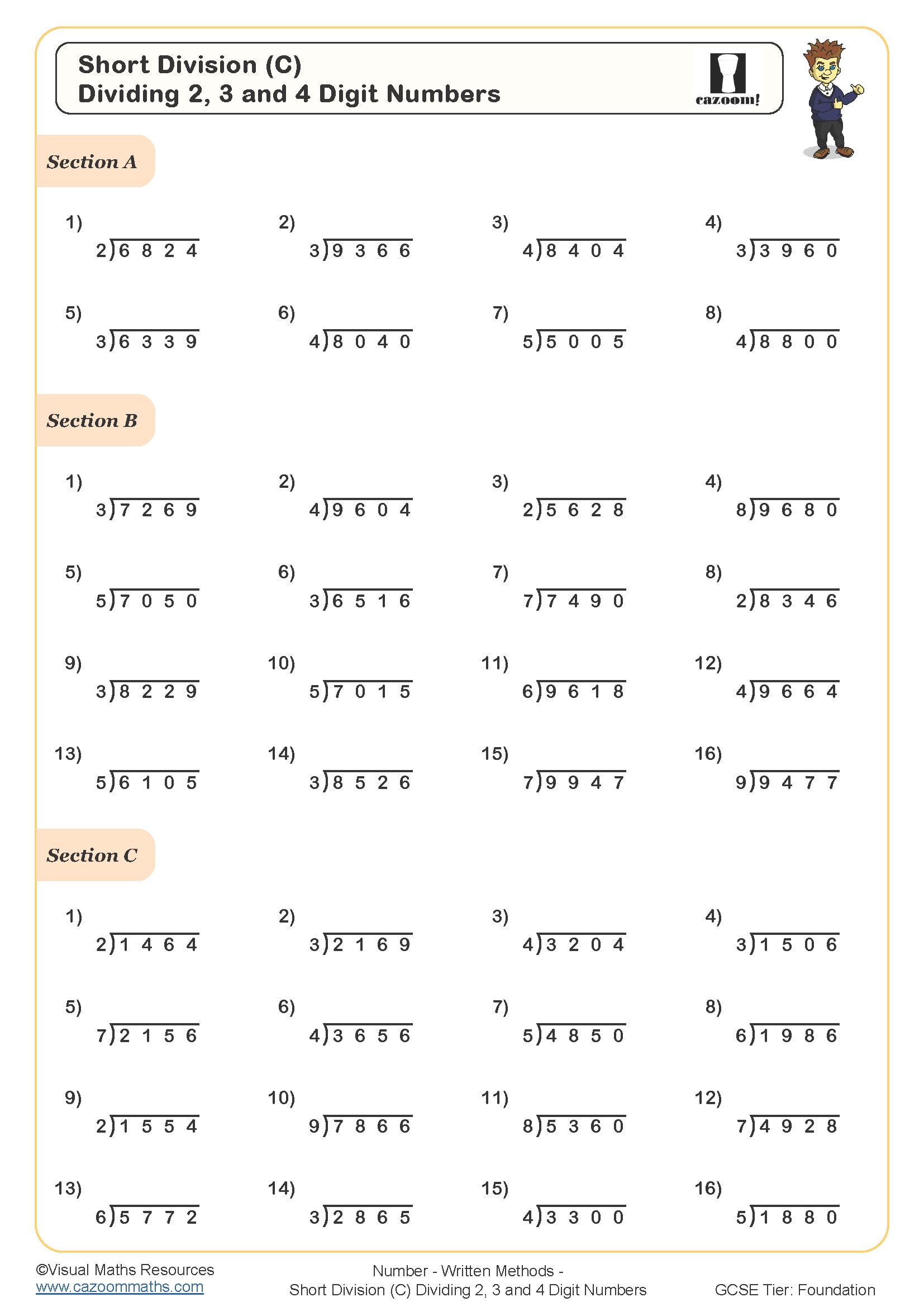 Short Division (A) Dividing 2 Digit Numbers Worksheet | Printable PDF ...