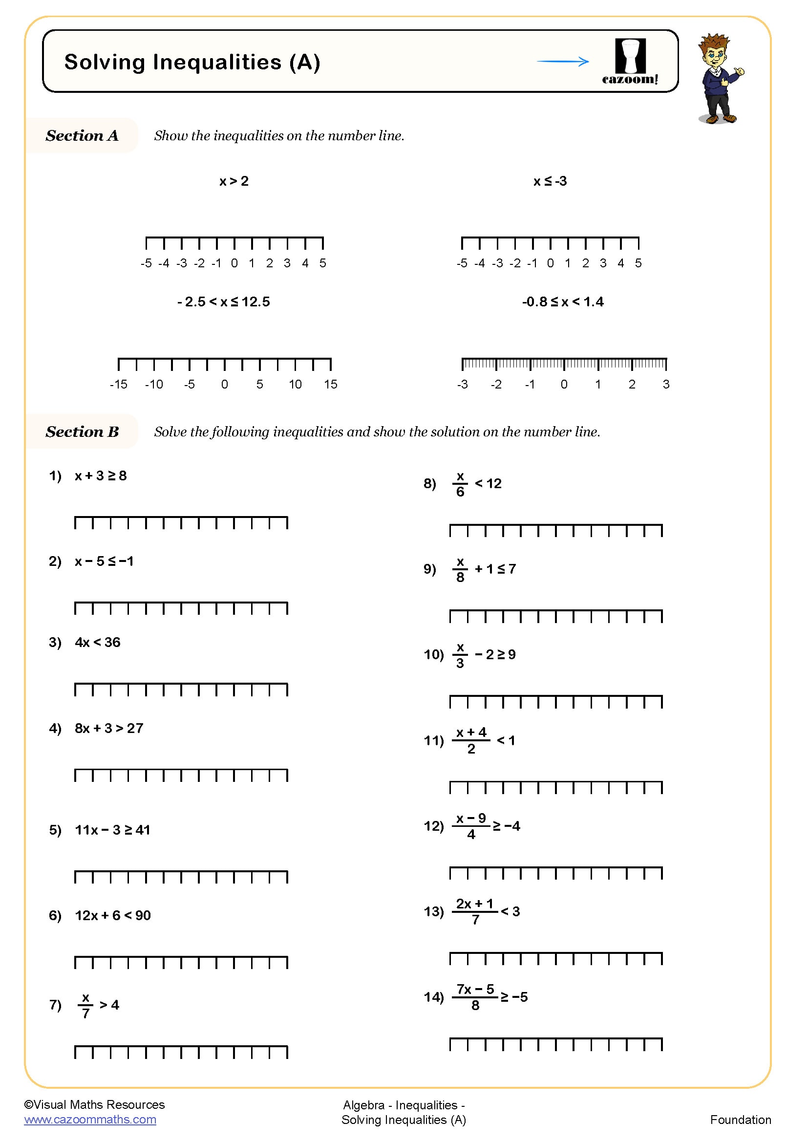 Inequalities on a Number Line Worksheet | Printable PDF Worksheets