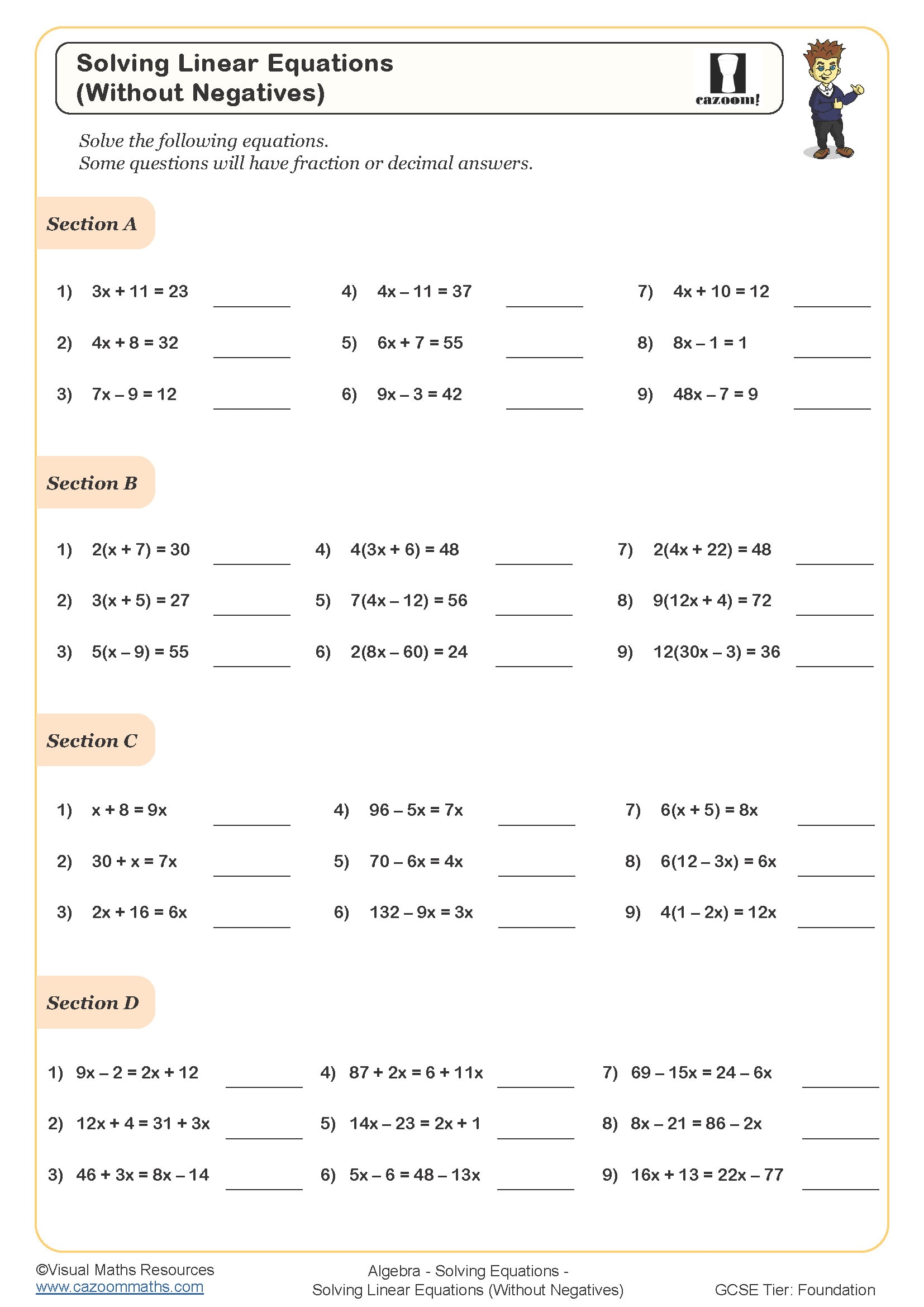 Solving Equations - Unknowns on Both Sides Worksheet | Fun and Engaging ...