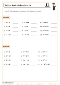 Solving Non-linear Simultaneous Equations Worksheet | Printable PDF ...