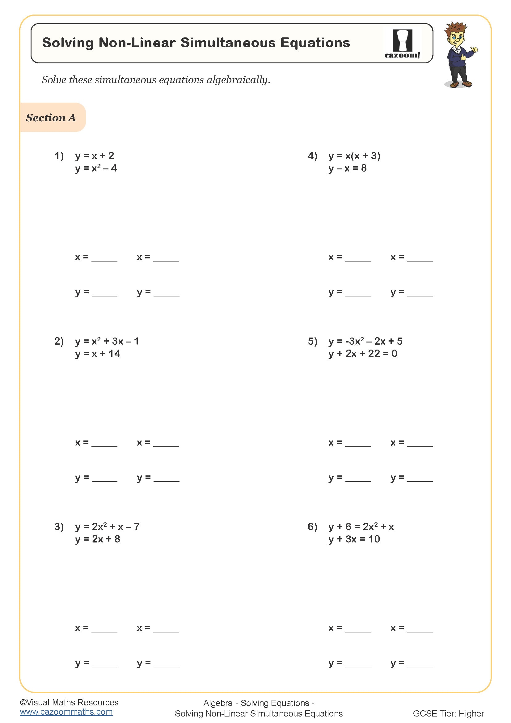 Simultaneous Equations Worksheets | KS3 & KS4