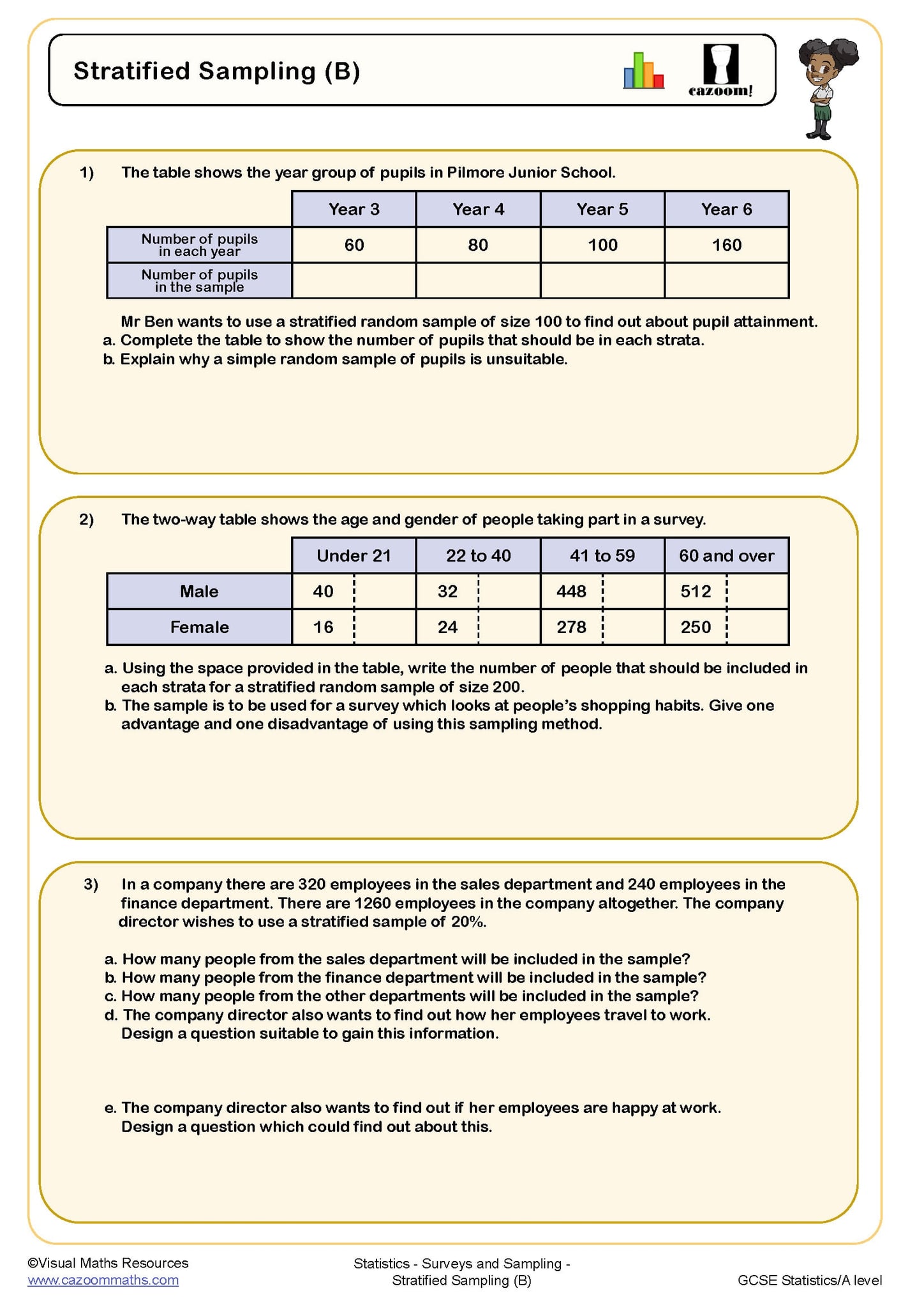 Stratified Sampling (B) Worksheet | Printable PDF Worksheets