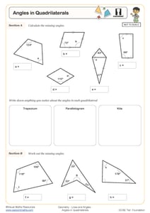 Angles in Quadrilaterals Worksheet | Printable PDF Worksheets