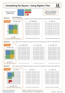 Completing the Square - Using Algebra Tiles Worksheet | Cazoom Maths ...