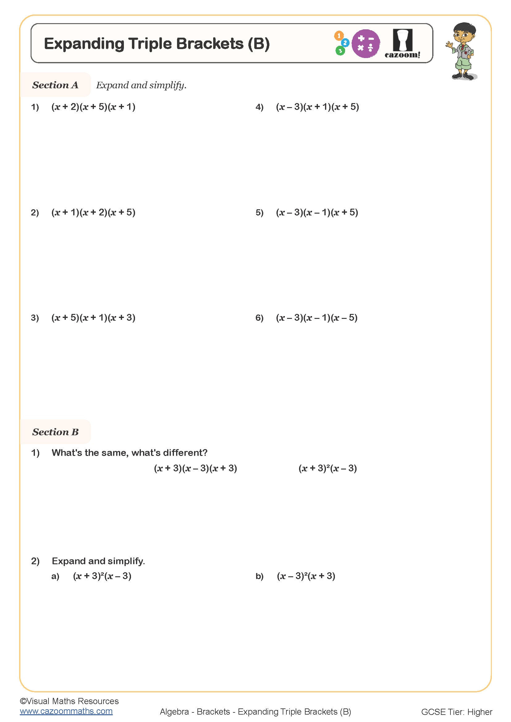 Expanding Brackets Worksheets | Printable PDF Algebra Brackets Worksheets