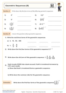 Geometric Sequences (B) Worksheet | Fun and Engaging PDF Worksheets