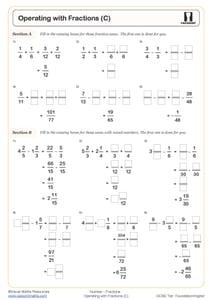 Operating with Fractions (C) Worksheet | Printable PDF Worksheets