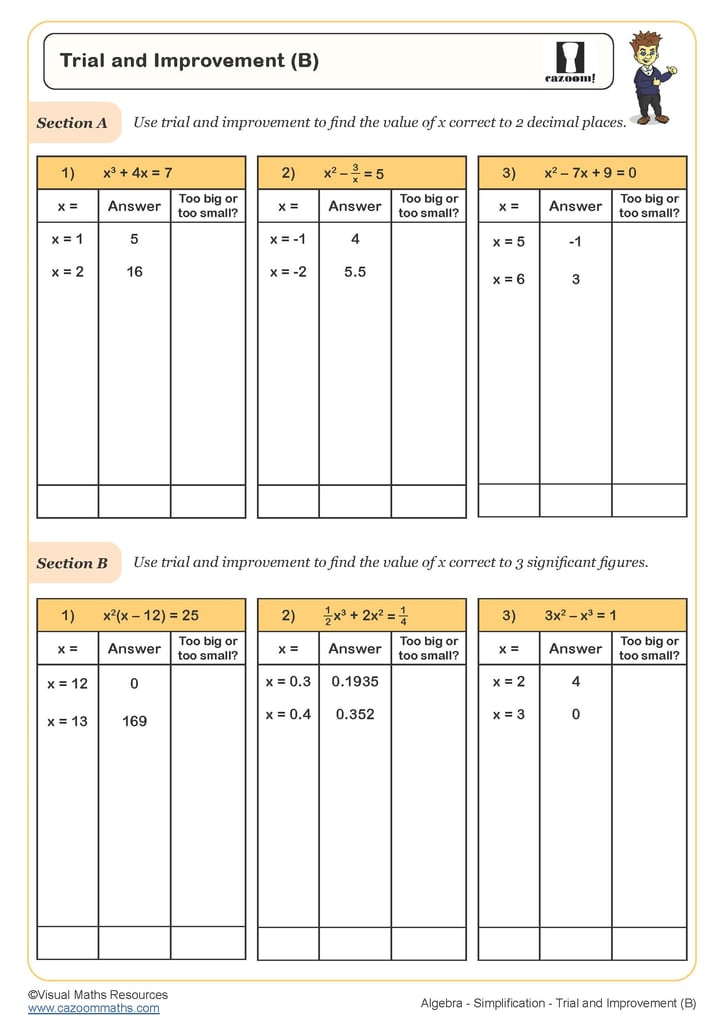 Trial and Improvement (B) Worksheet | Fun and Engaging PDF Worksheets