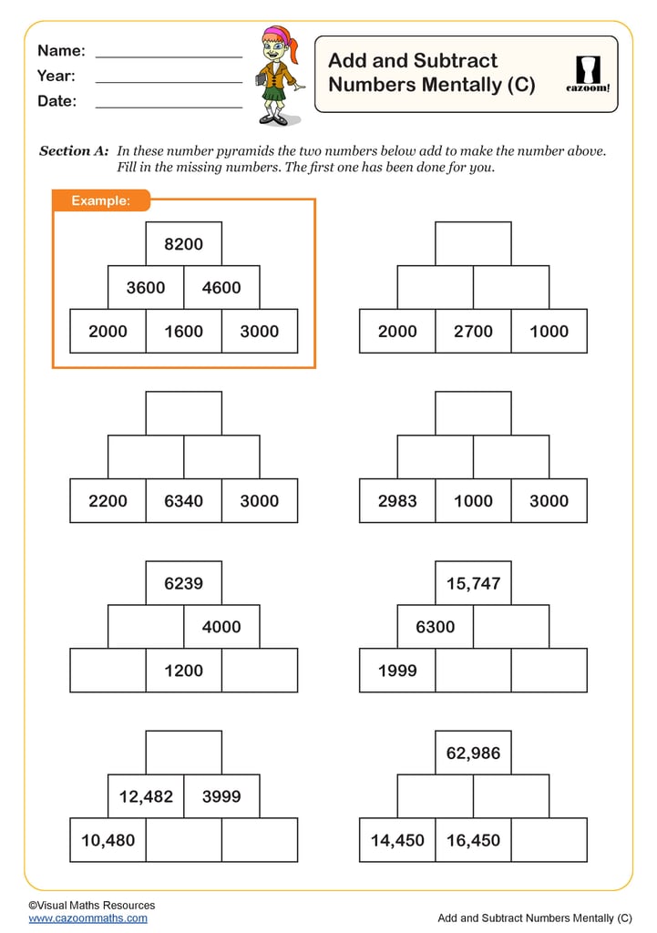 Add and subtract numbers mentally Worksheet (C) | PDF printable ...