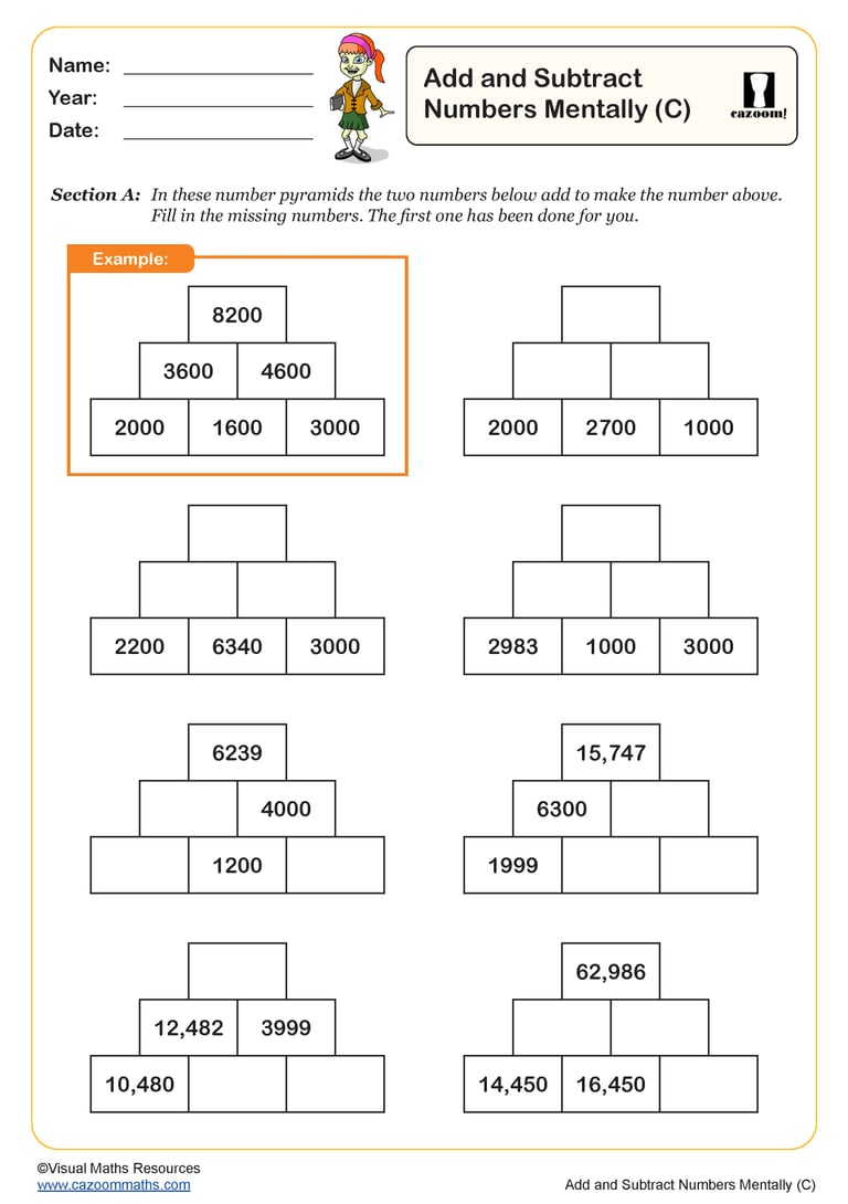 Add and subtract numbers mentally Worksheet (C) | PDF printable ...