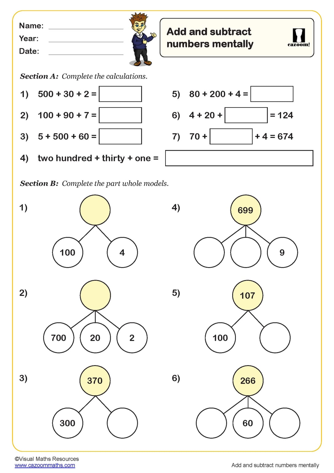 Add and subtract numbers mentally Worksheet (A) | Fun and Engaging Year ...