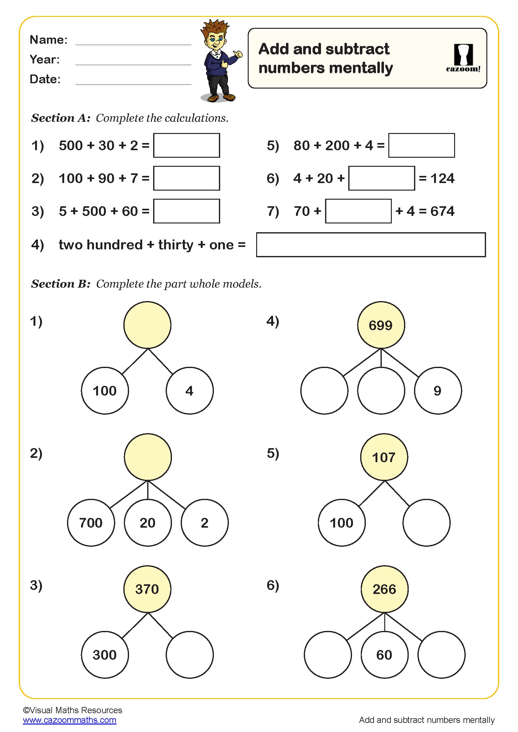 Add And Subtract Numbers Mentally Worksheet A Fun And Engaging Year