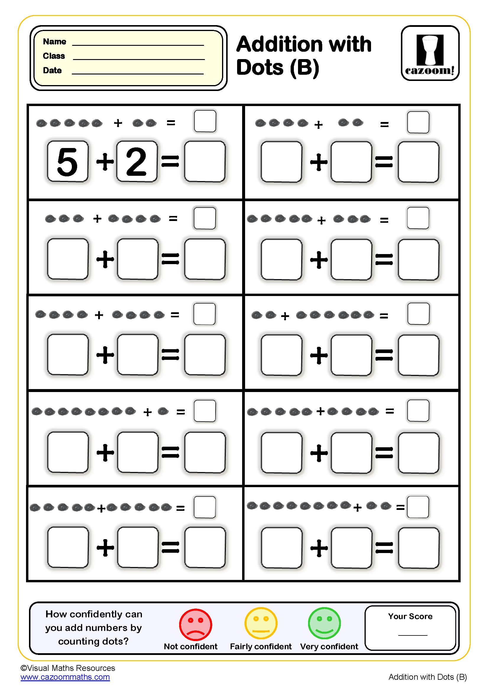 Addition with Sticks Worksheet (B) | PDF printable Addition Worksheets