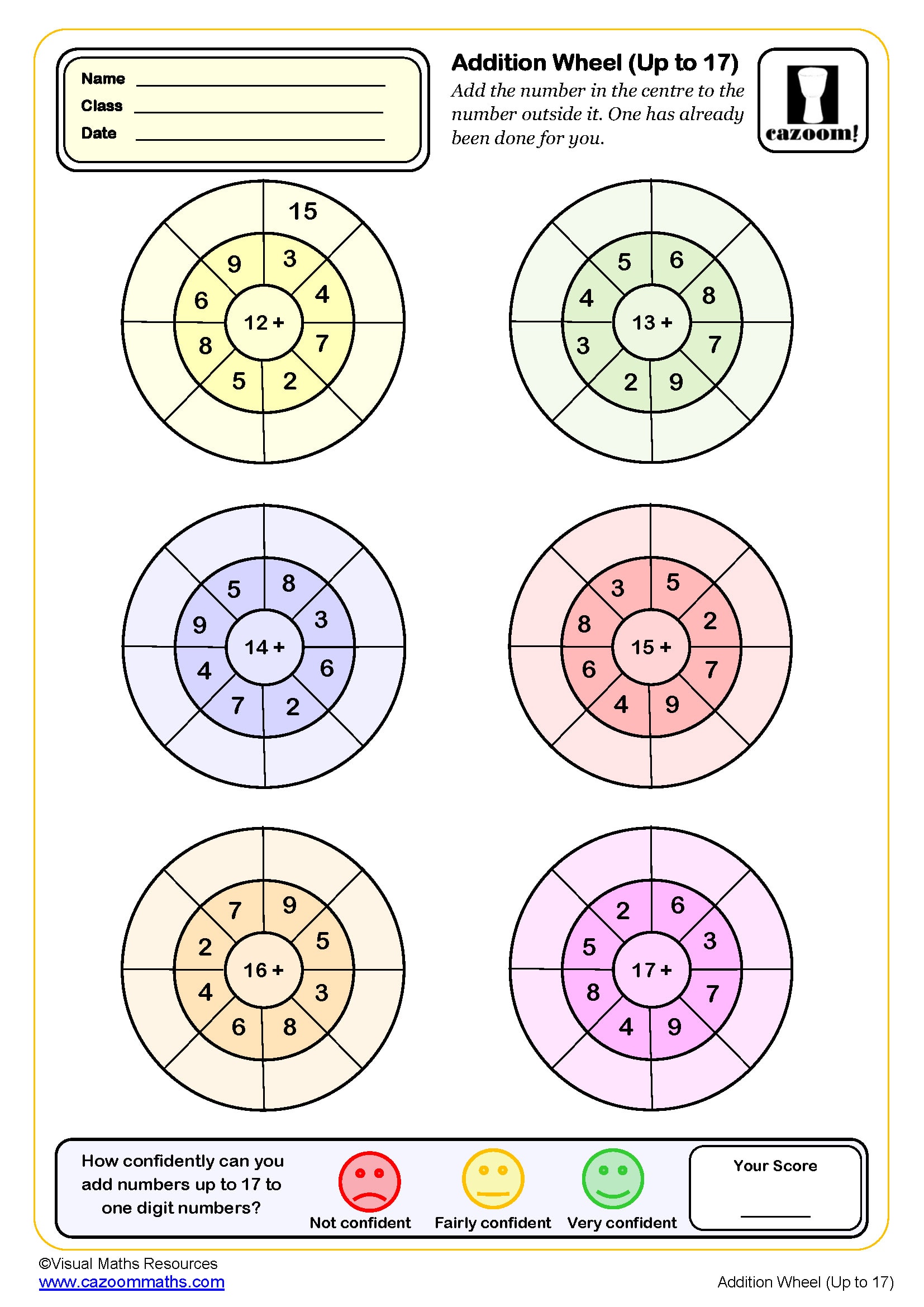 Addition Wheels adding three numbers Worksheet (A) | PDF printable ...