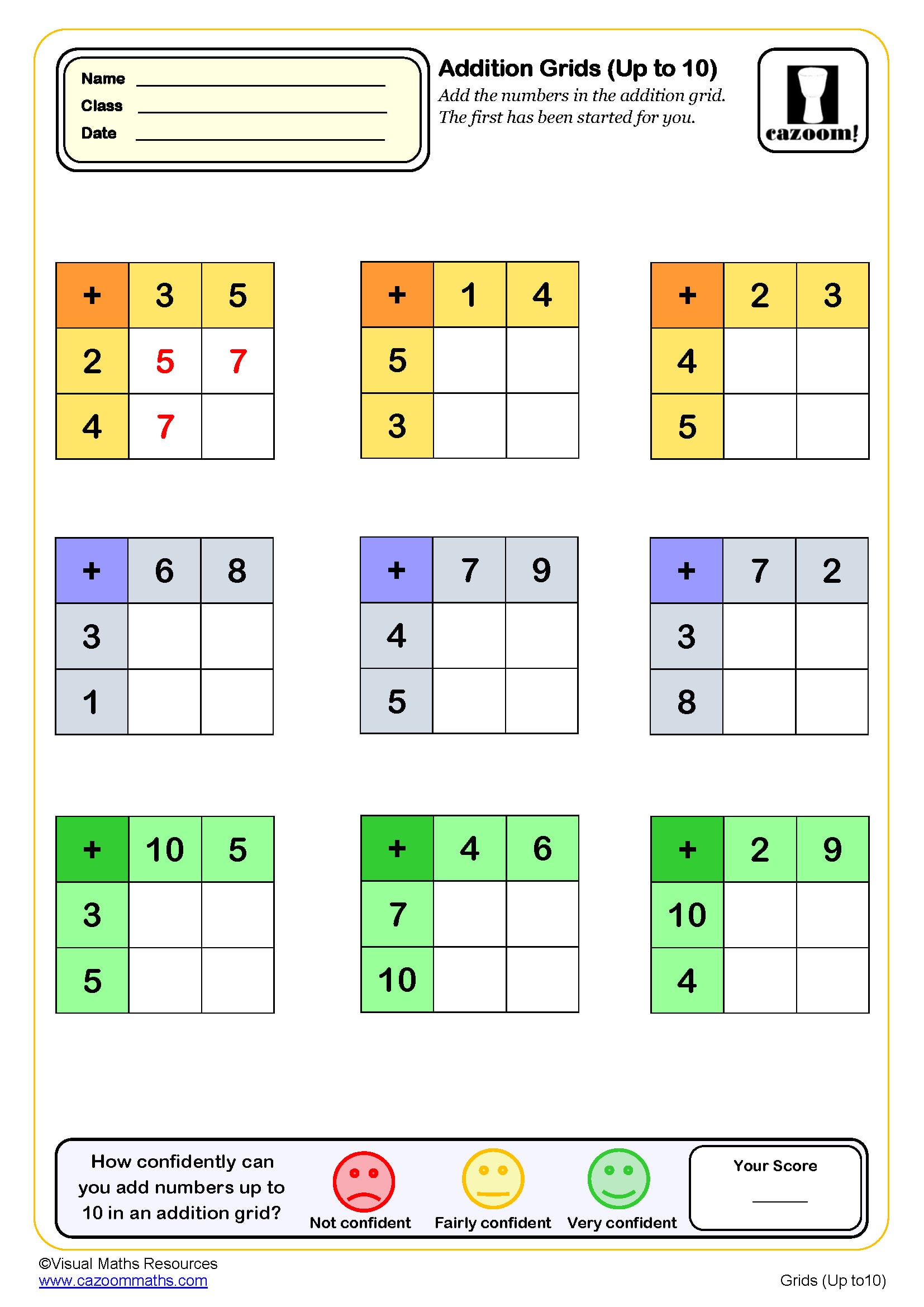Addition Grids up to 10 Worksheet | Fun and Engaging Year 1 PDF Worksheets