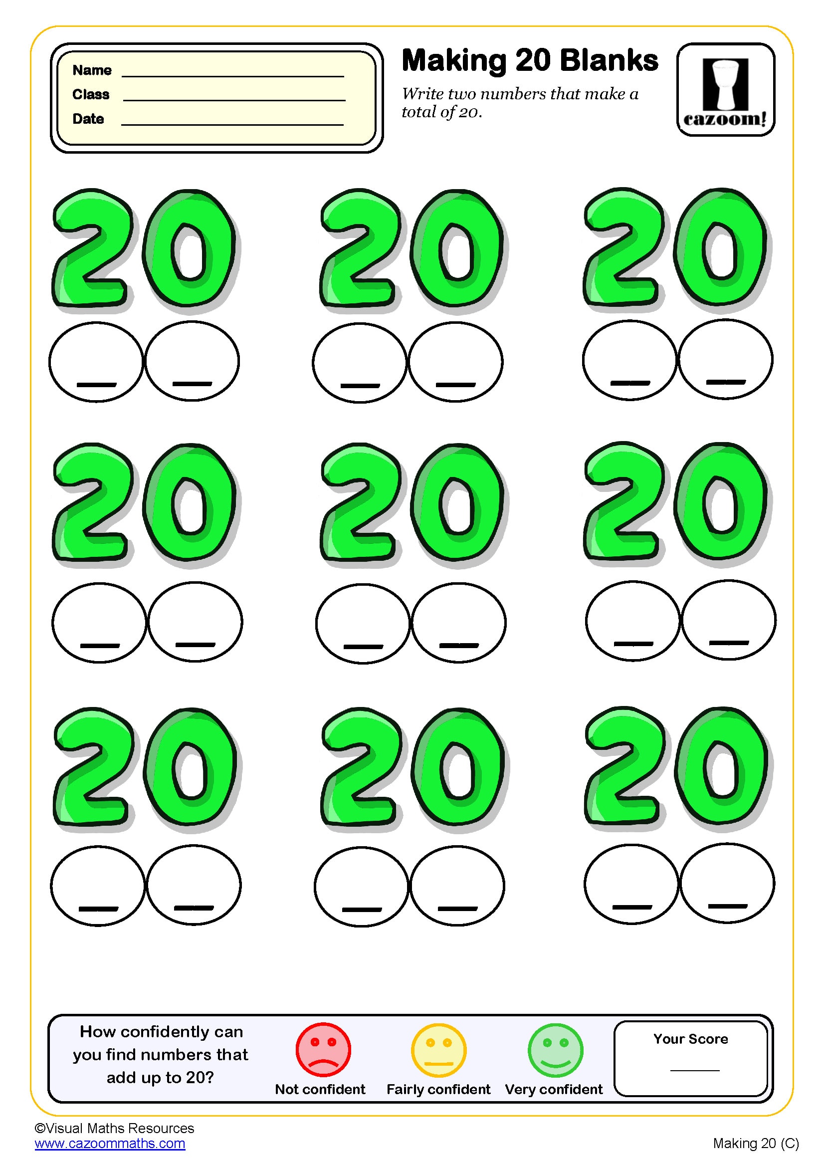 Year 2 Number bonds up to 20 Worksheets | PDF Printable Worksheets