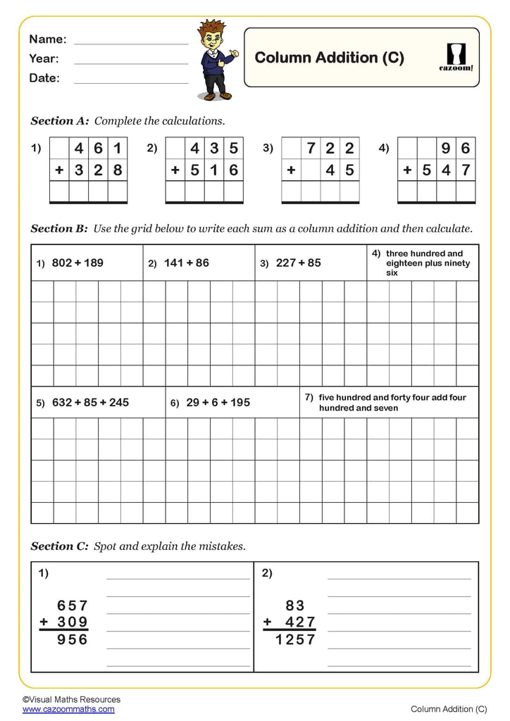 Column Vector Addition Free Worksheet | Fun and Engaging PDF Worksheets