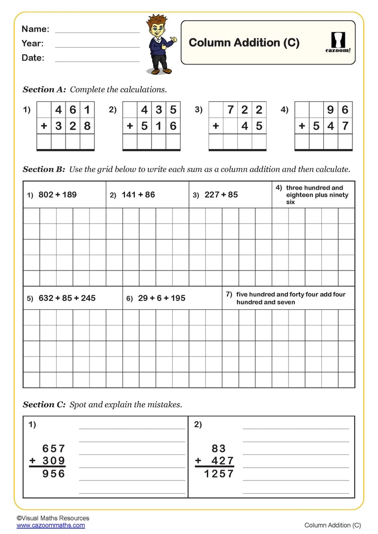 Column Vector Addition Free Worksheet | Fun and Engaging PDF Worksheets