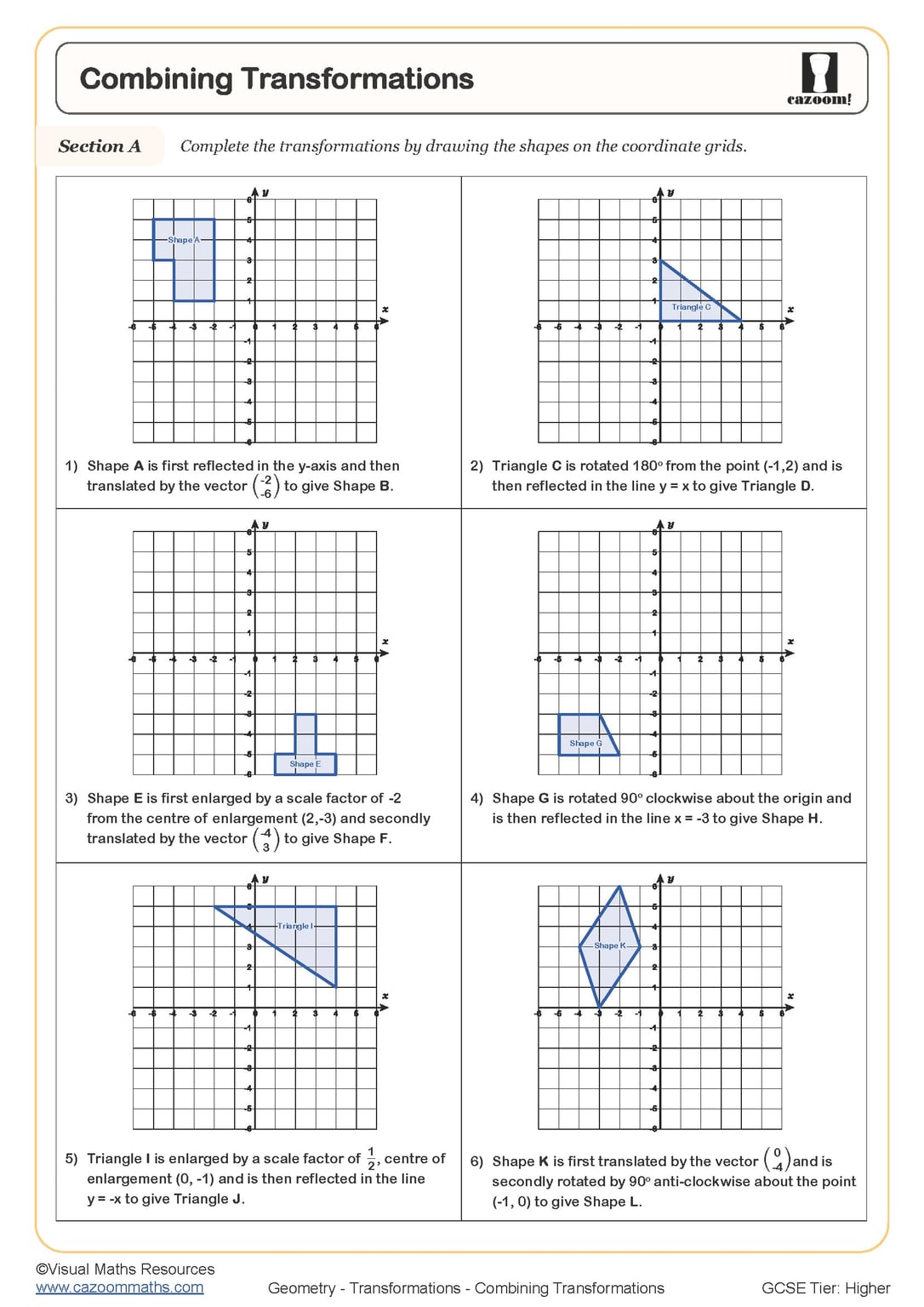 Combining Transformations Free Worksheet | Printable PDF Worksheets