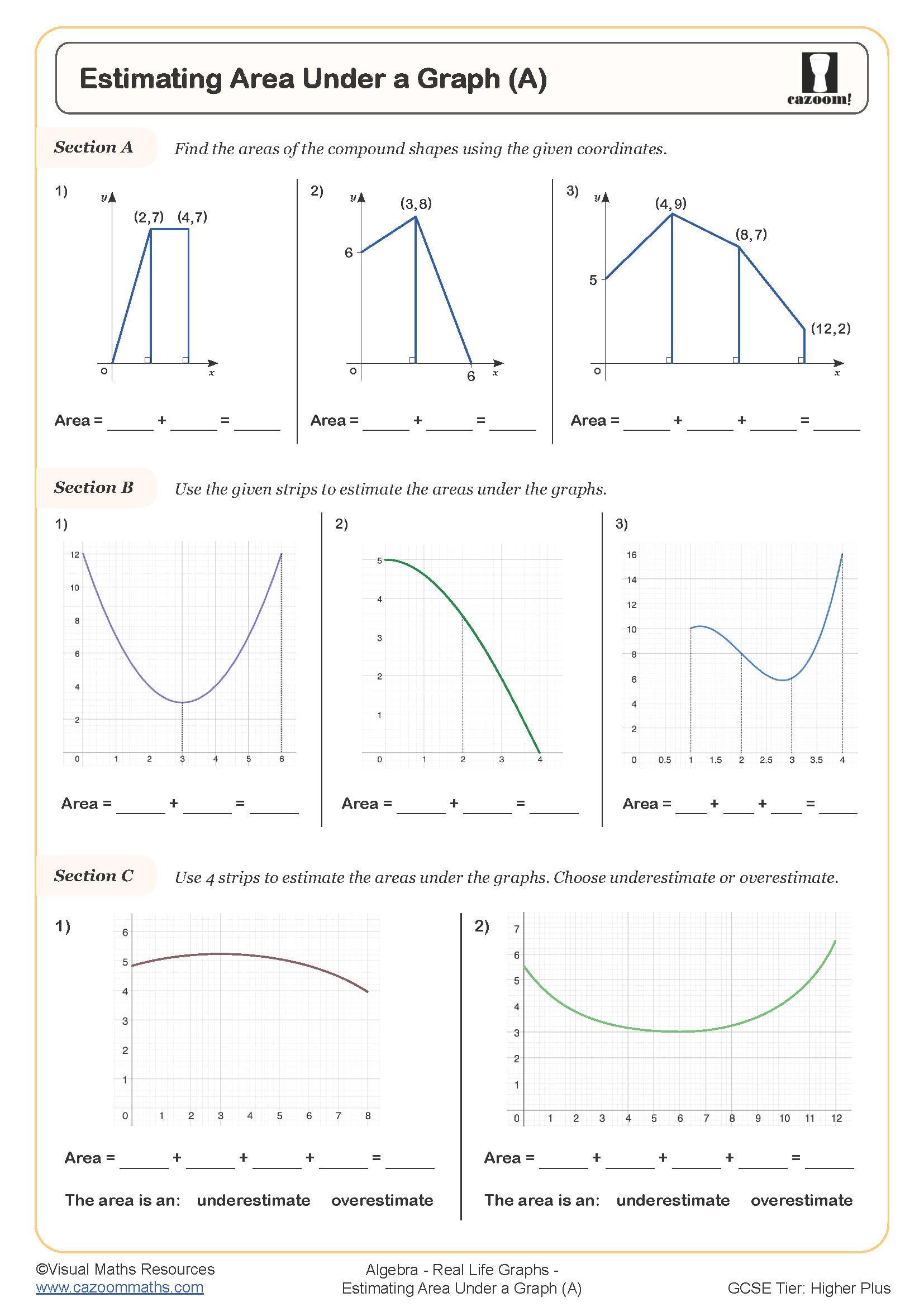 Estimating Area Under a Graph (A) Worksheet | Cazoom Maths Worksheets