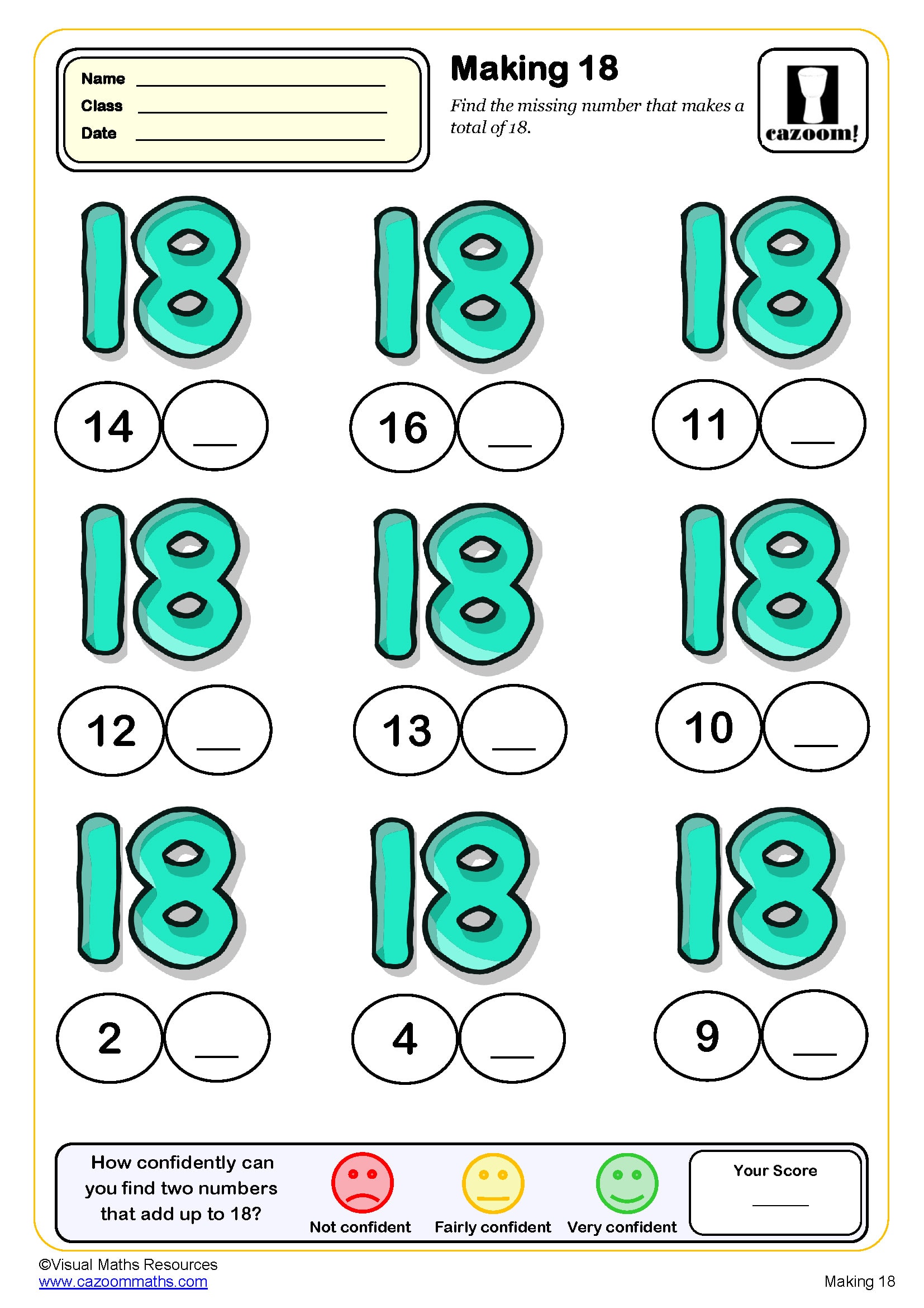 Year 1 Number bonds up to 20 Worksheets | PDF Printable Worksheets