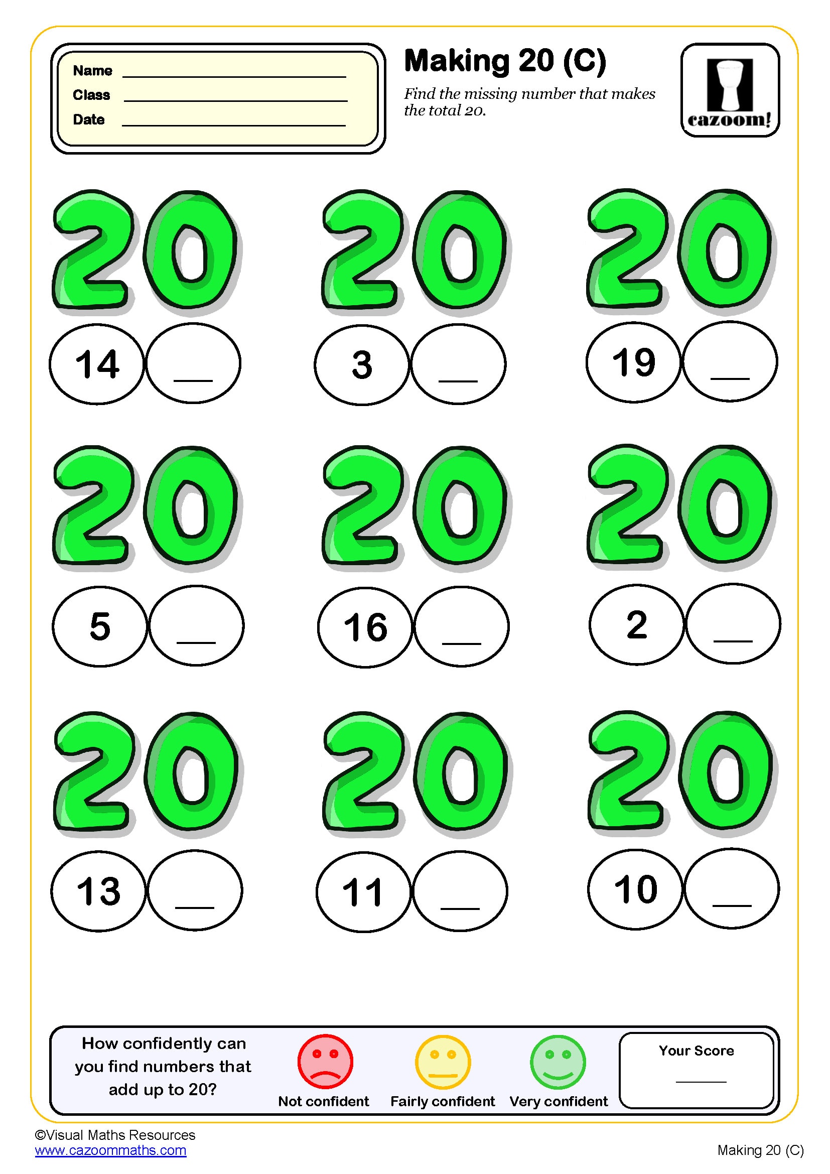 Year 2 Number bonds up to 20 Worksheets | PDF Printable Worksheets