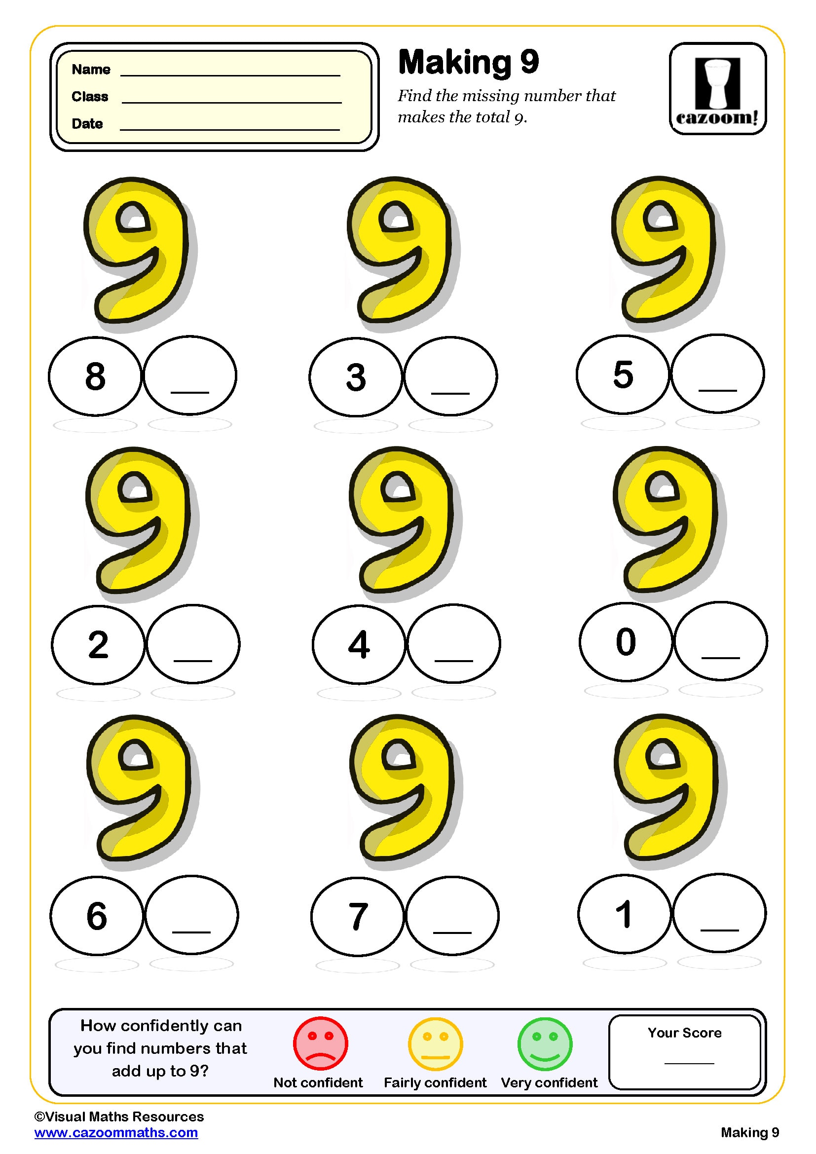 Making 9 Worksheet | Key Stage 1 PDF Addition Worksheets