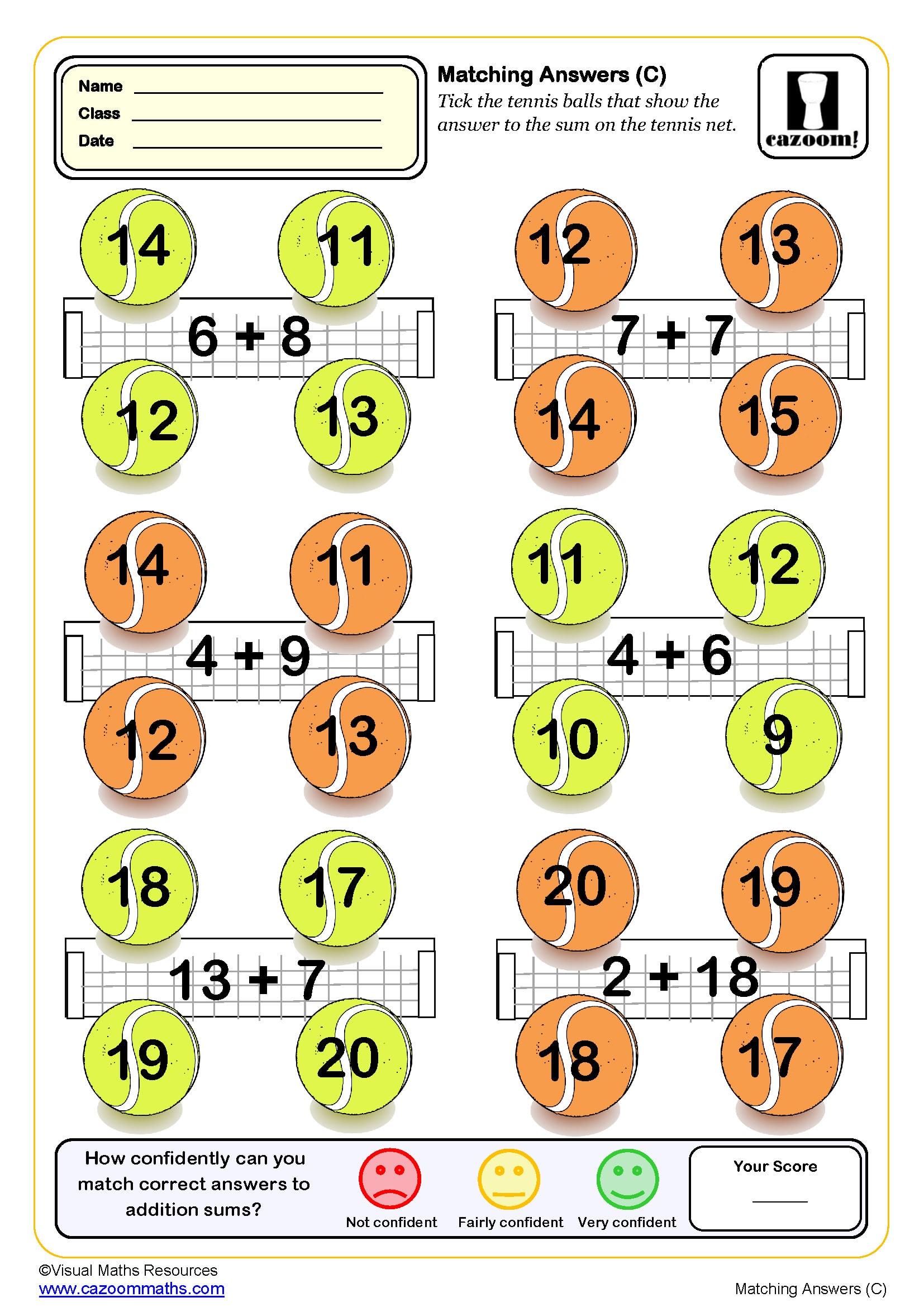 Matching Answers (C) Worksheet | Key Stage 1 PDF Addition Worksheets