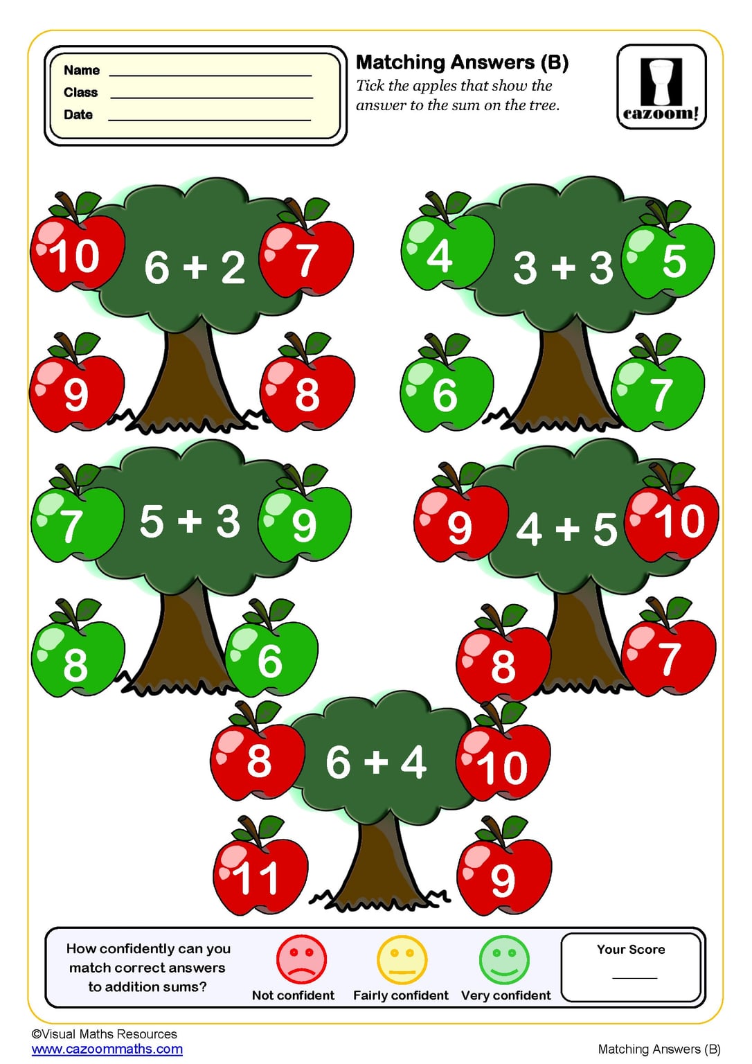 Matching Sums Worksheet (to 10) | PDF printable Addition Worksheets