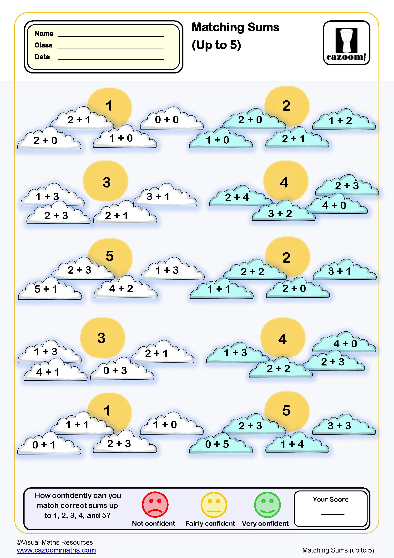 Matching Sums Worksheet (up to 5) | Fun and Engaging Year 1 PDF Worksheets