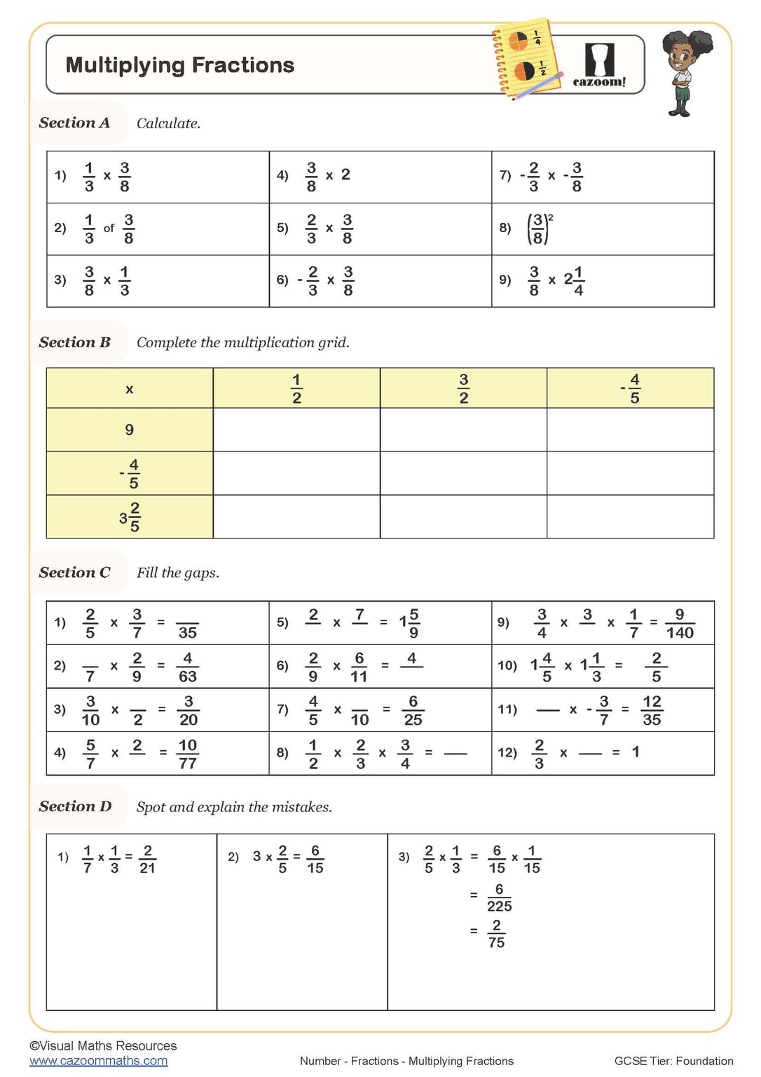 Multiplying Fractions Free PDF Worksheet | Printable Maths Worksheets