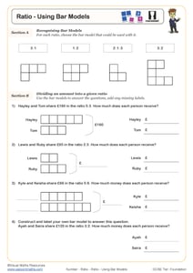 Ratio - Using Bar Models Free Worksheet | Printable Maths Worksheets