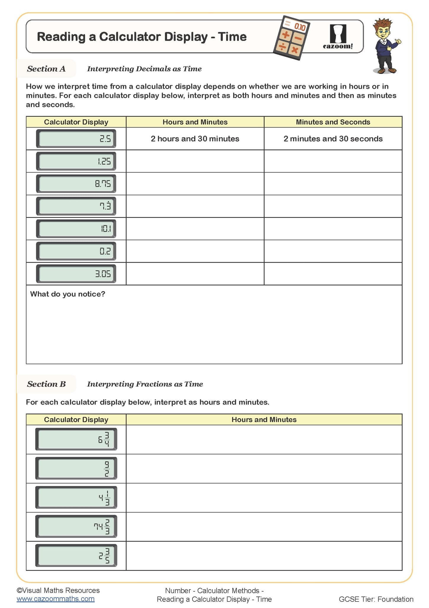 Calculator Display - Time Free Worksheet | Fun and Engaging PDF Worksheets