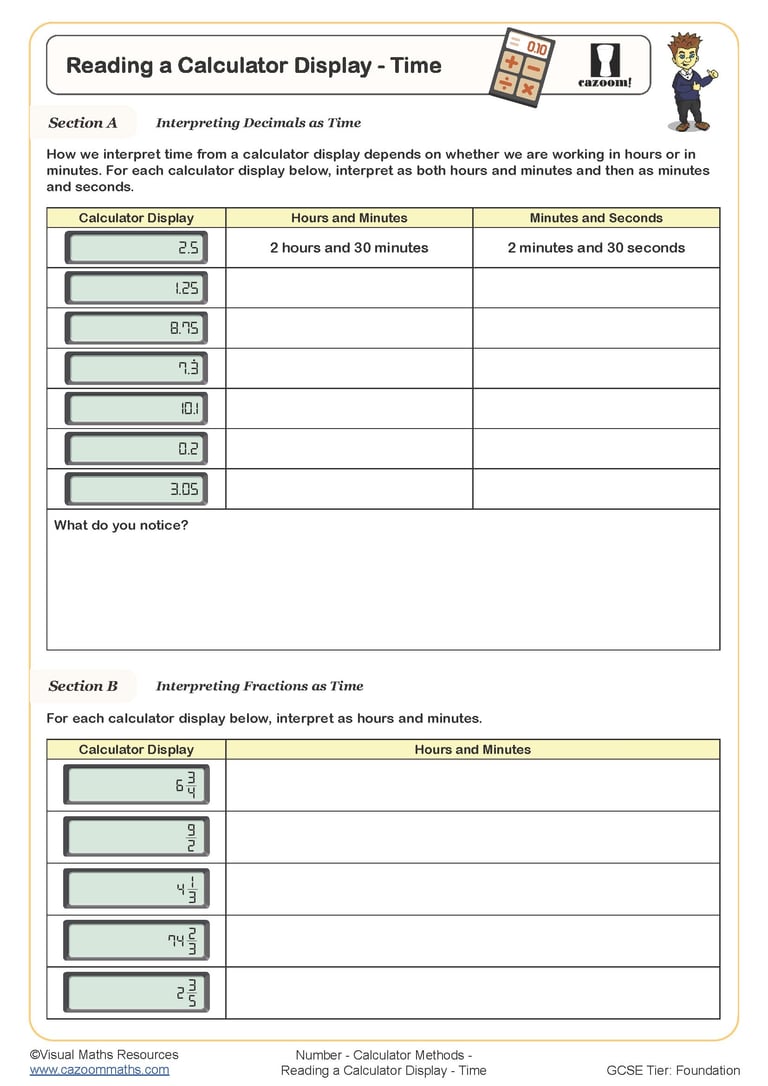 Calculator Display - Time Free Worksheet | Fun and Engaging PDF Worksheets