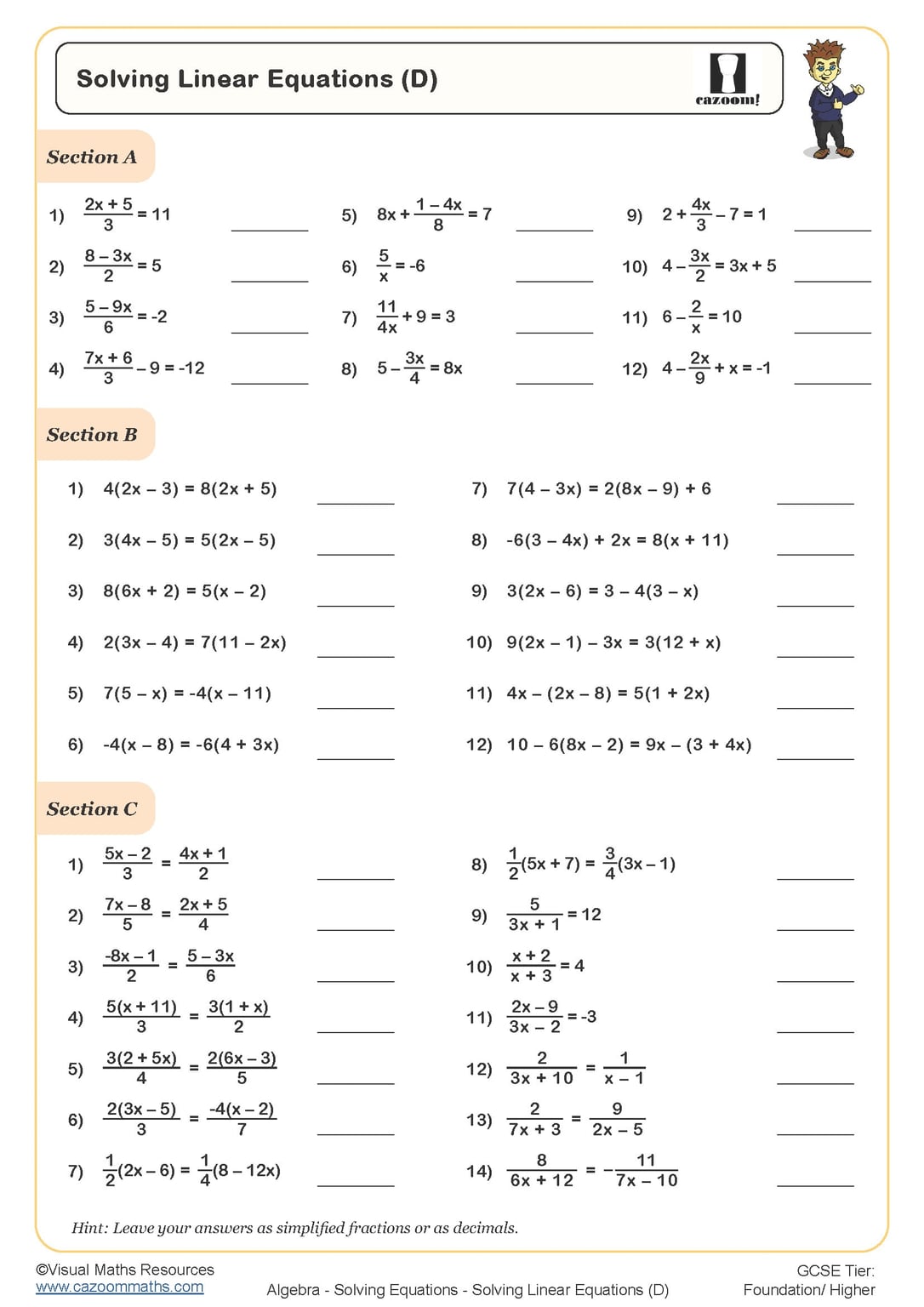 KS4 Maths Worksheets - Printable Maths Worksheets KS4 | Cazoom Maths