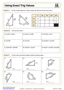 Using Exact trig Values Free Worksheet | Printable PDF Worksheets