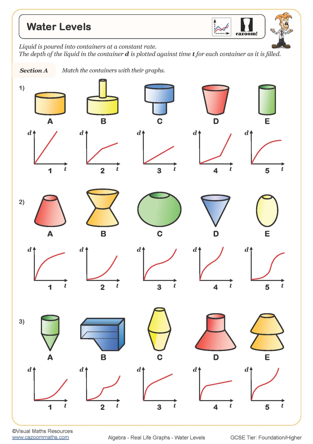 Water Levels Free Worksheet | Printable Maths Worksheets